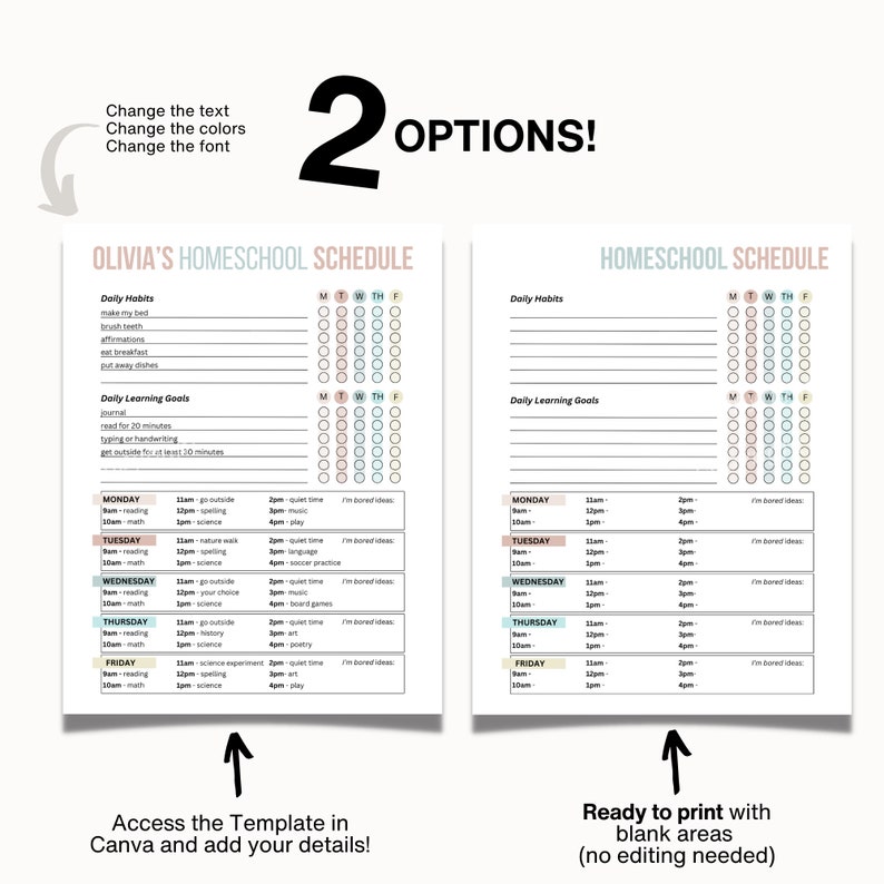 Homeschool Daily Schedule Printable Checklist Template Editable Kids ...