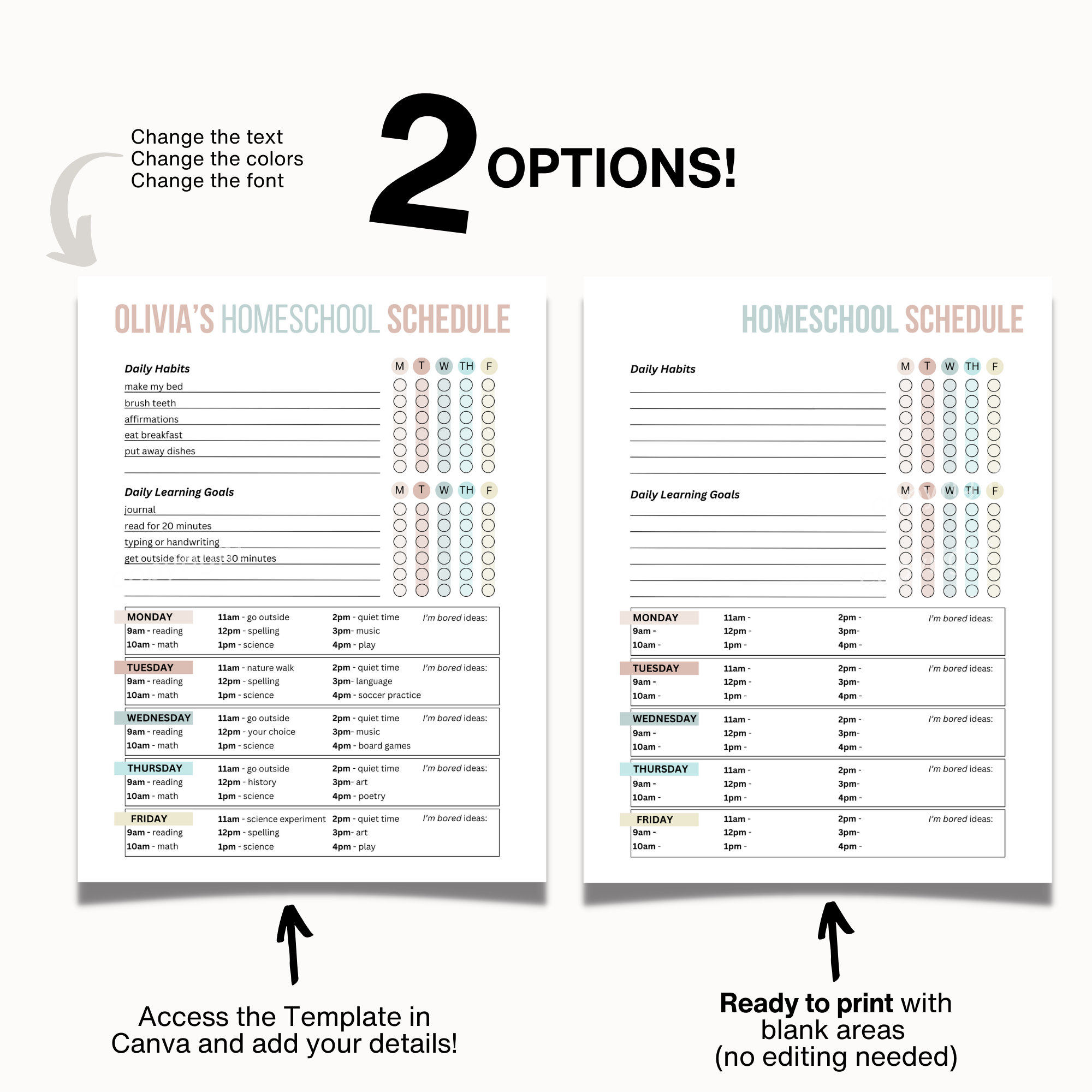 Homeschool Daily Schedule Printable Checklist Template Editable Kids ...