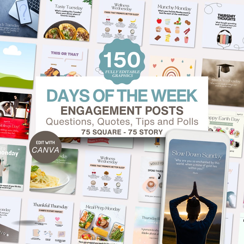 Days of the Week Engagement Posts, Social Media Posts, Engagement Posts ...