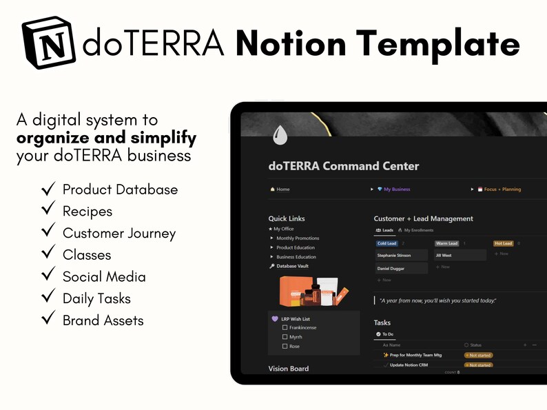 Notion Template Doterra Wellness Advocate Essential Oil - Etsy