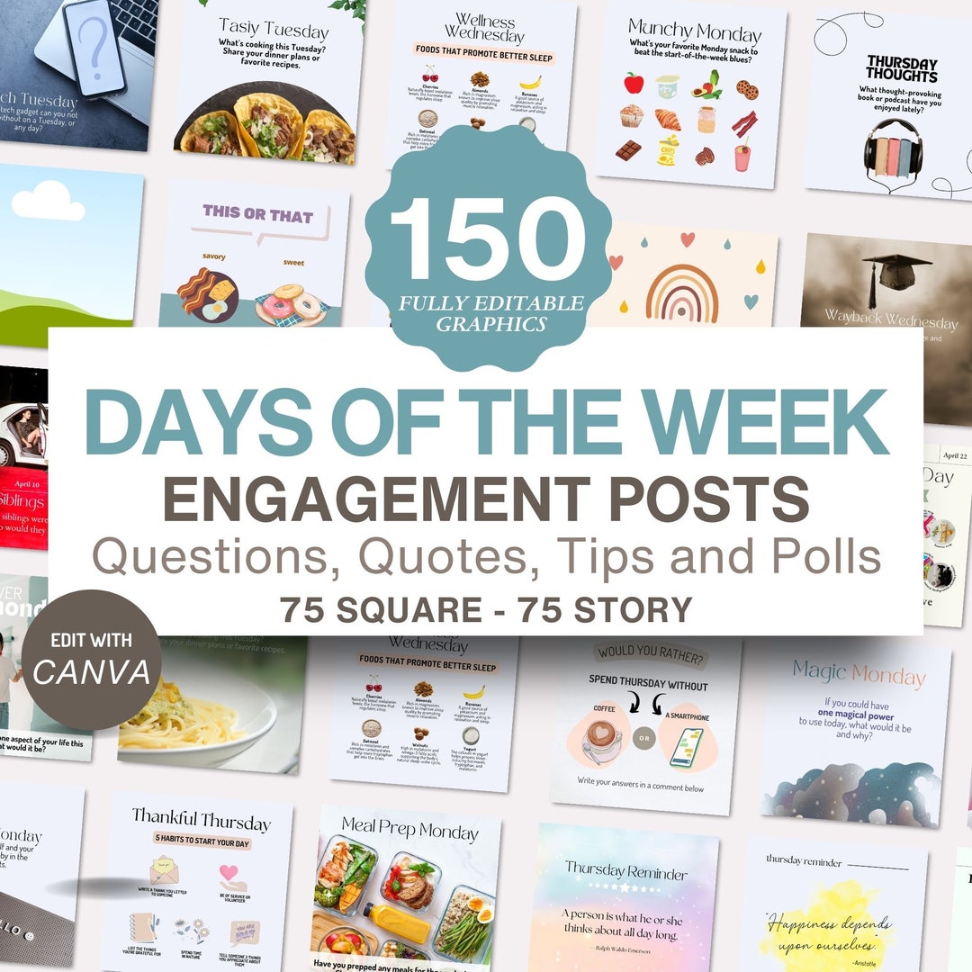 Days of the Week Engagement Posts, Social Media Posts, Engagement Posts ...