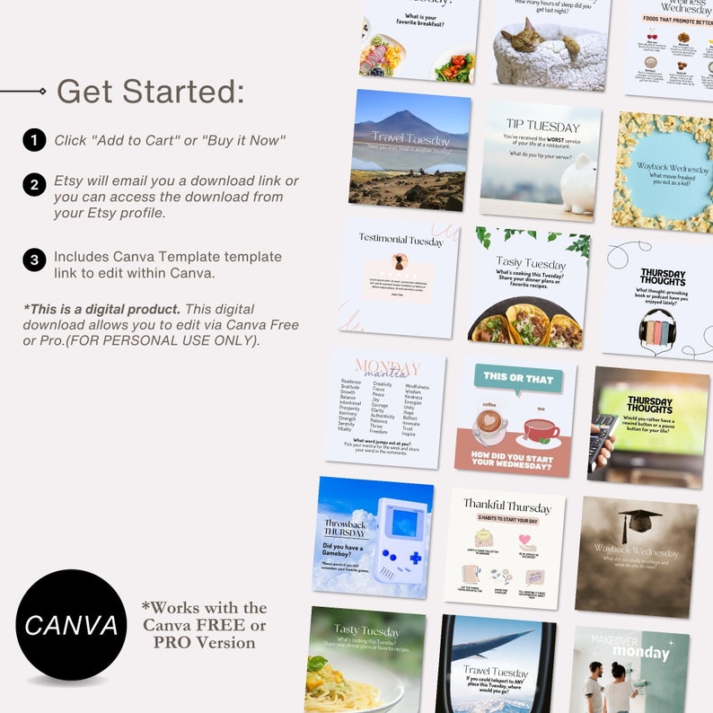 Days of the Week Engagement Posts, Social Media Posts, Engagement Posts ...