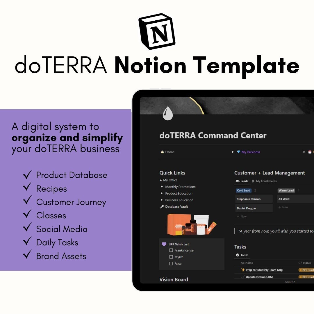 Notion Template Doterra Wellness Advocate, Essential Oil Digital ...