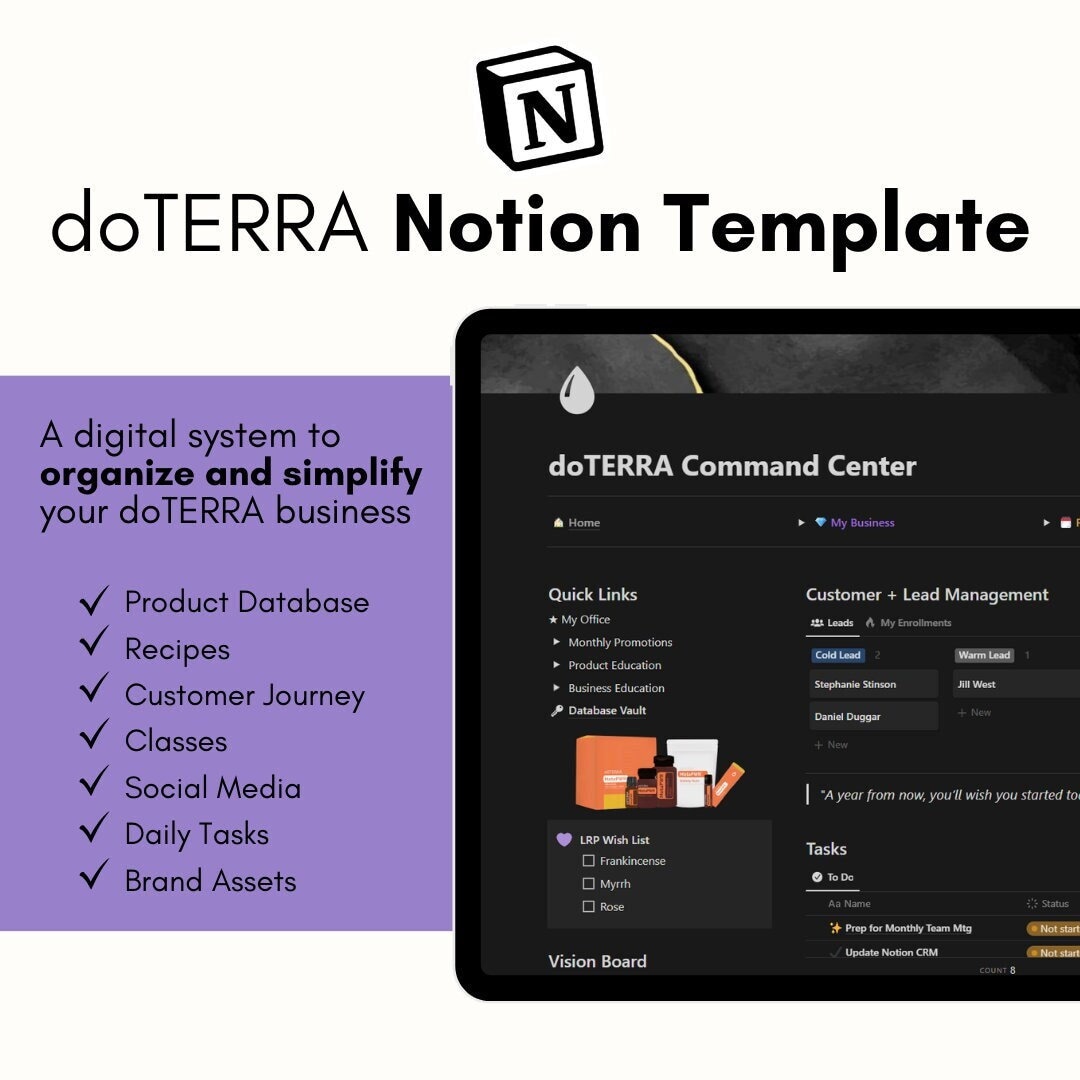 Notion Template Doterra Wellness Advocate, Essential Oil Digital Planner, Calendar, Oil ...