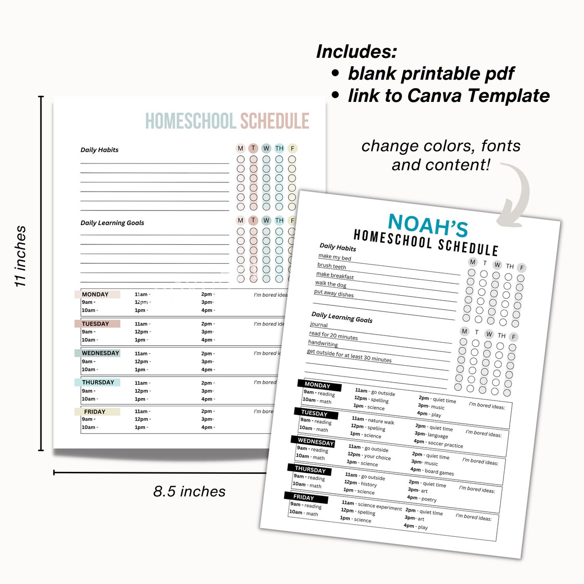 Homeschool Daily Schedule Printable Checklist Template - Editable Kids ...