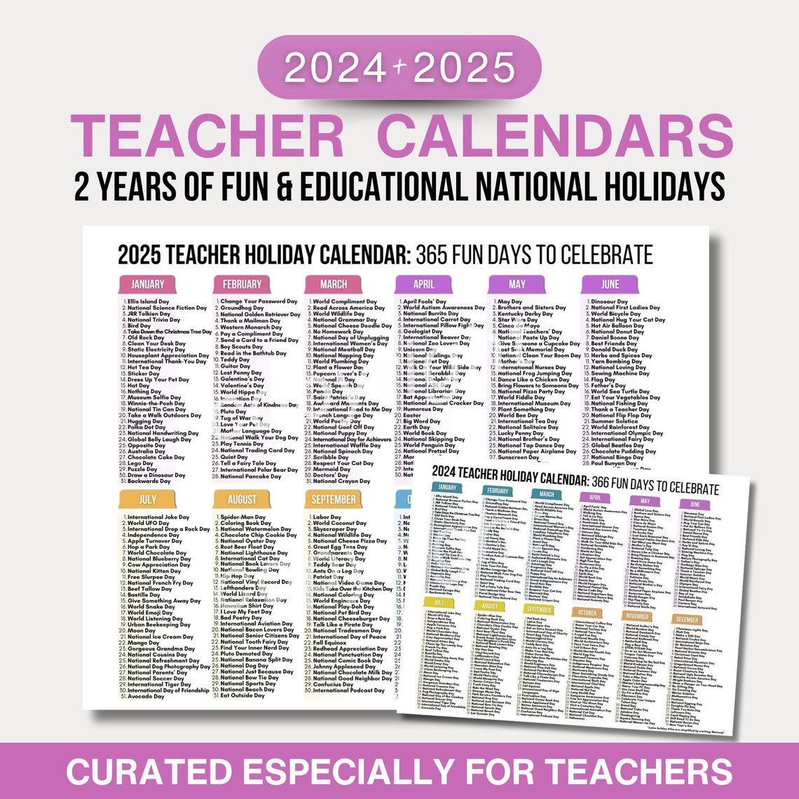 Teacher National Days Calendar Printable | 2024 and 2025 National ...