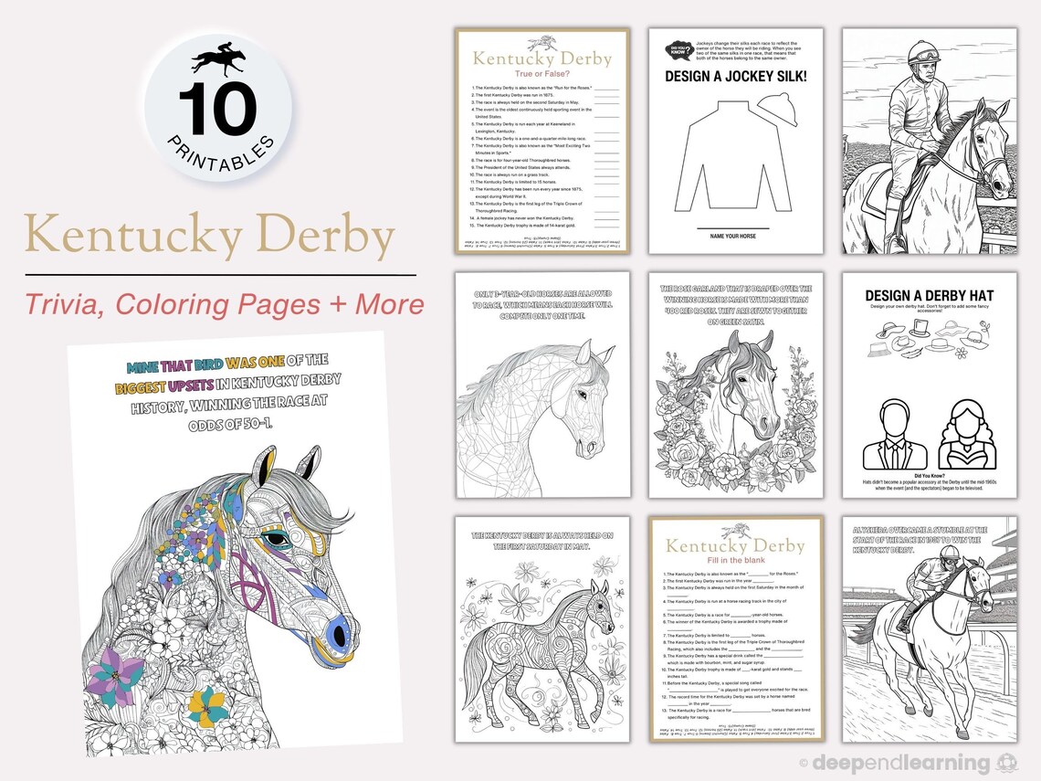 Kentucky Derby Party Printables I Games Trivia Coloring - Etsy