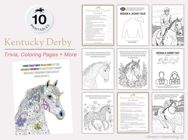Kentucky Derby Party Printables I Games Trivia Coloring - Etsy