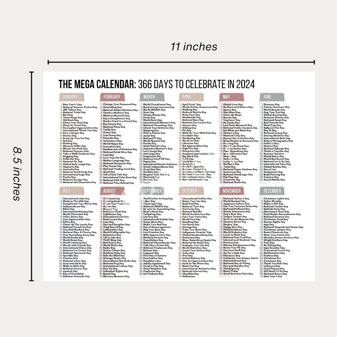 National Days Calendar Printable 2024 National Holidays Calendar Social ...