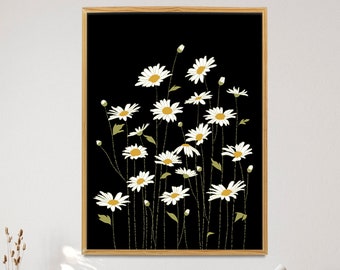 Boho Daisies Print Line Art Drawing Floral Printable | Etsy