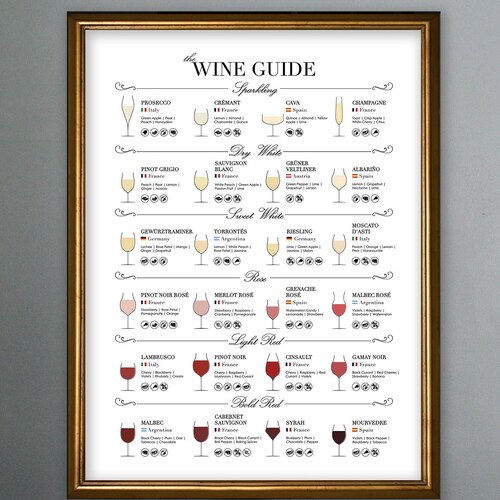 Types of Wine Print Wine Guide Wine and Food Pairing Guide - Etsy