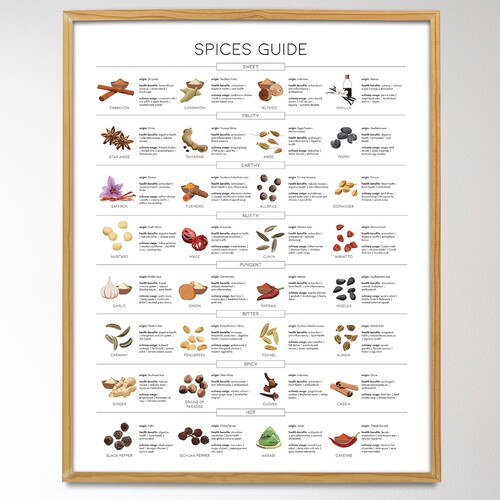 Types of Spices Print Spices Guide Kitchen Wall Decor Food - Etsy