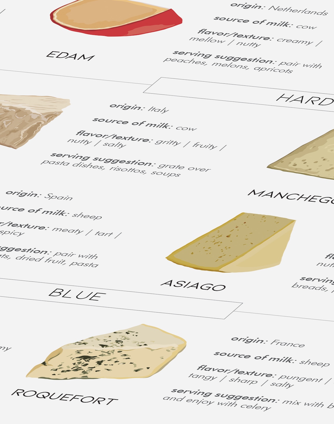 Types of Cheese Print Cheese Guide Cheese Infographic | Etsy
