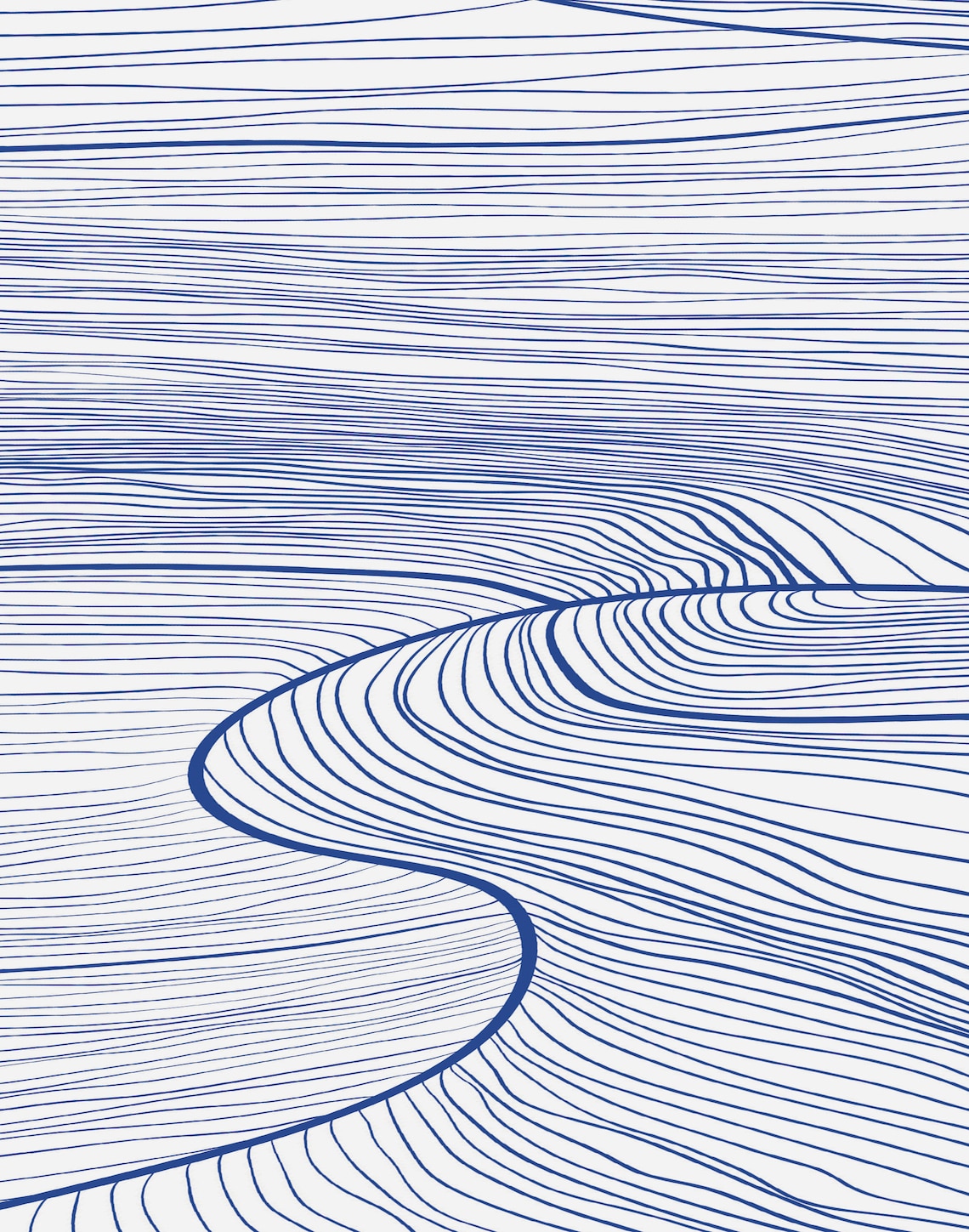 Minimalist Wave Print, Blue Fine Line Art, Modern Wall Gallery, Ocean ...