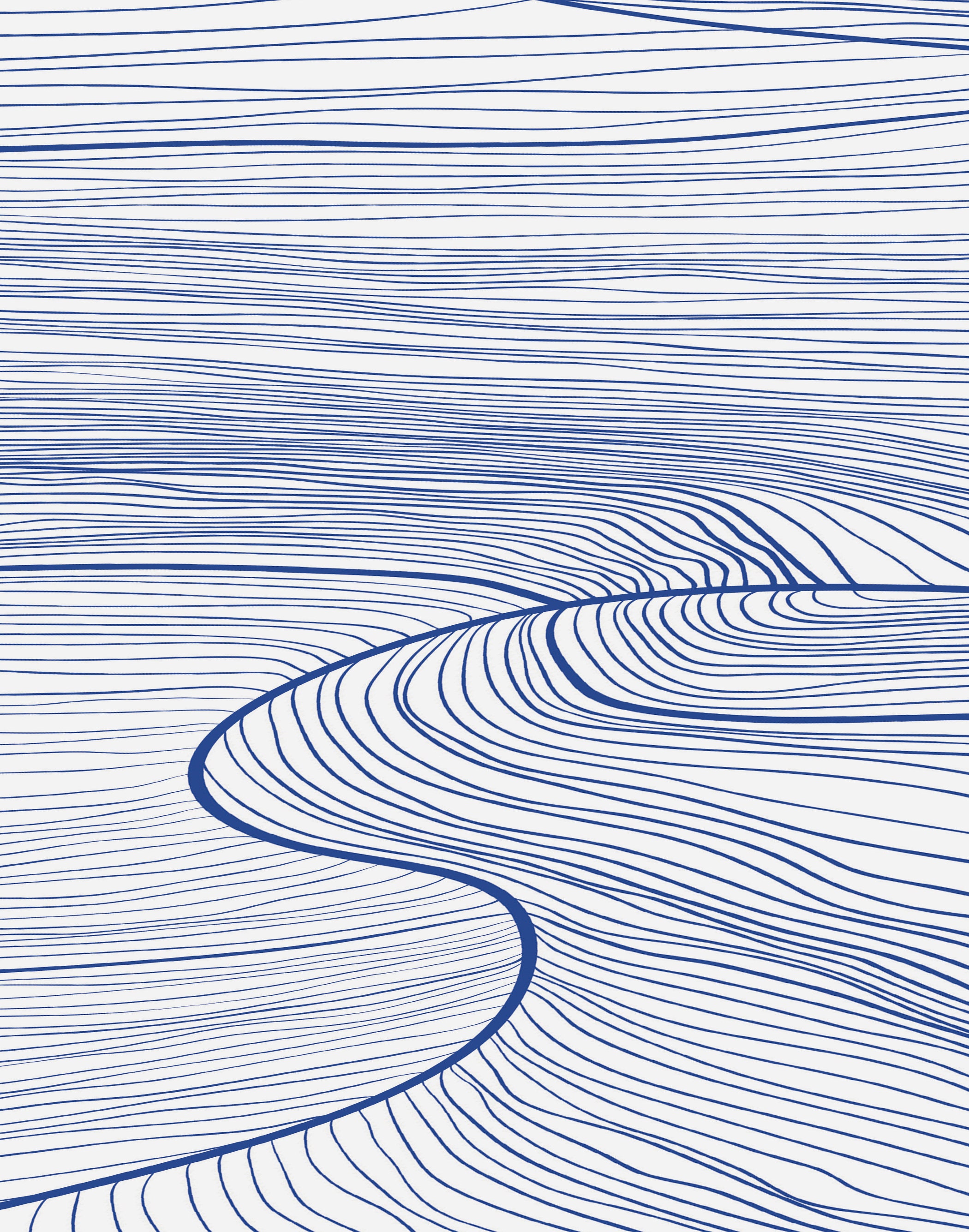 Minimalist Wave Print Blue Fine Line Art Modern Wall | Etsy