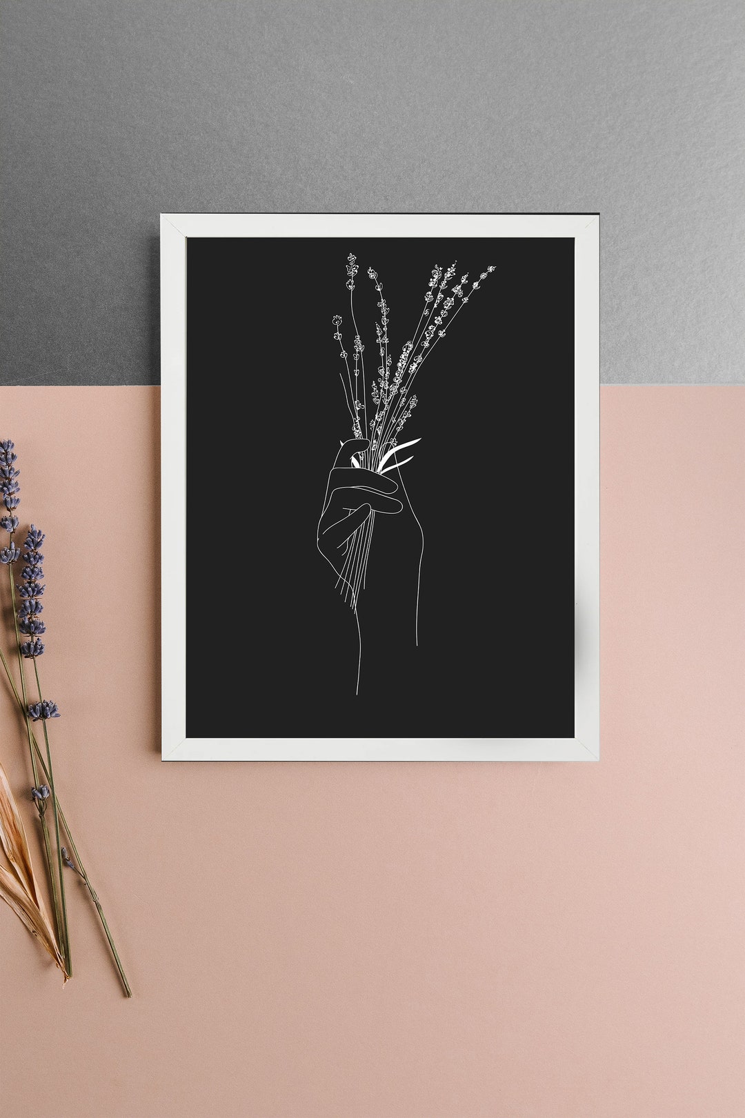 Fine Line Lavender Print, Minimalist Plant Print, Hand Holding Flower ...