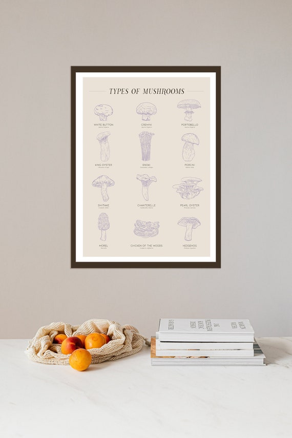 Fine Line Mushrooms Guide Types of Mushrooms Wall Art Purple | Etsy