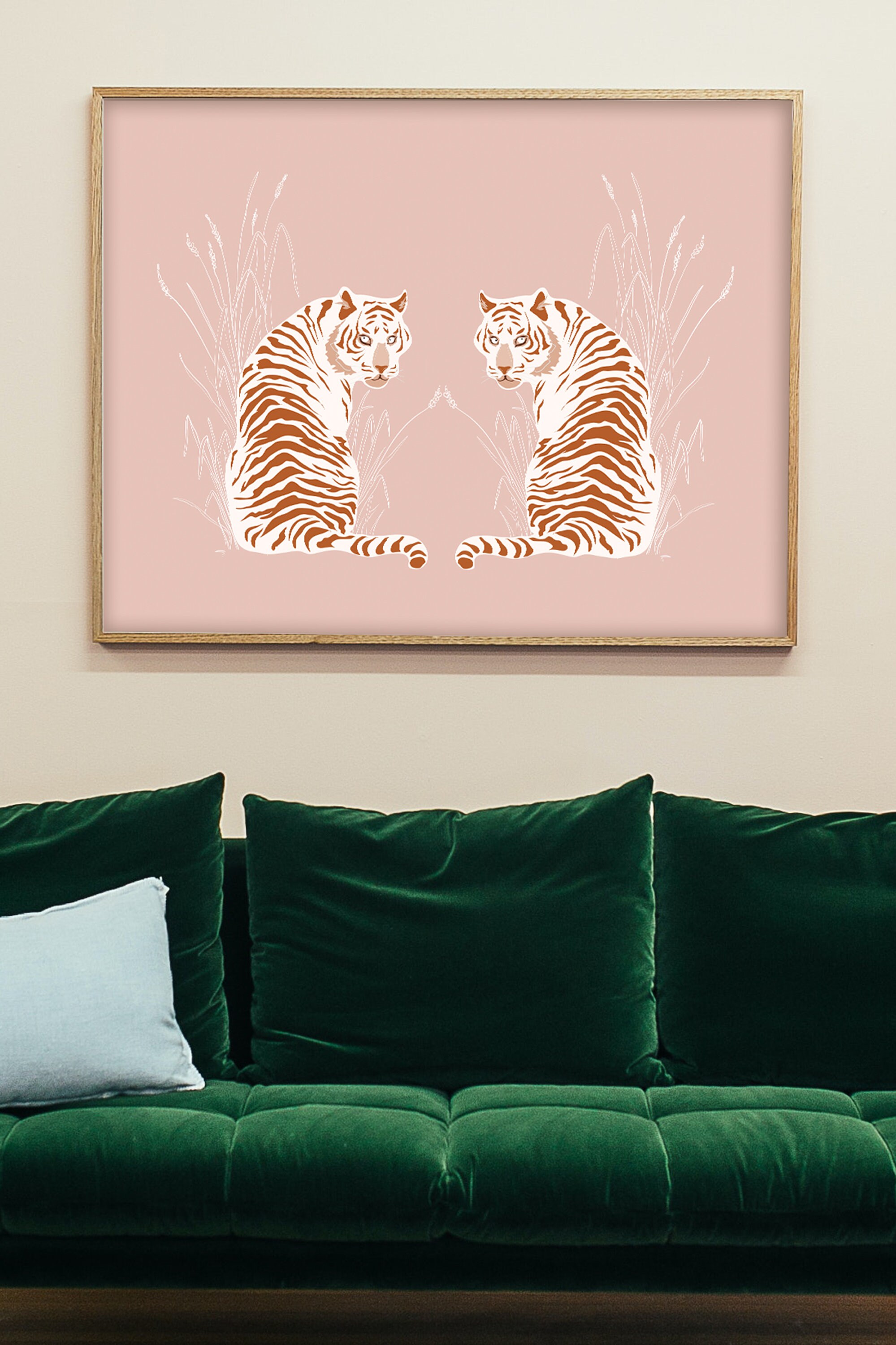 White Tiger Wall Art Print, Boho Pink Tigress Printable, Minimalist ...
