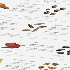 Types of Spices Print, Spices Guide, Kitchen Wall Decor, Food ...