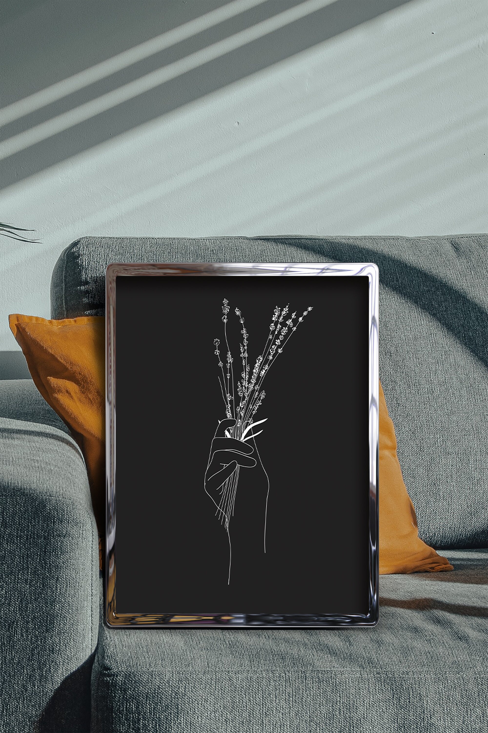 Fine Line Lavender Print, Minimalist Plant Print, Hand Holding Flower ...