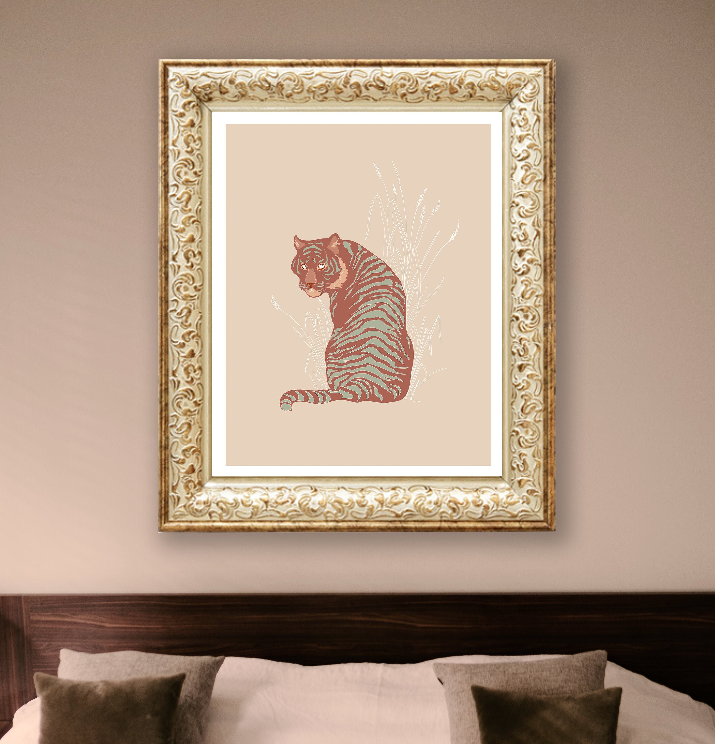 Boho Tiger Wall Art Print Mid Century Modern Tigress - Etsy