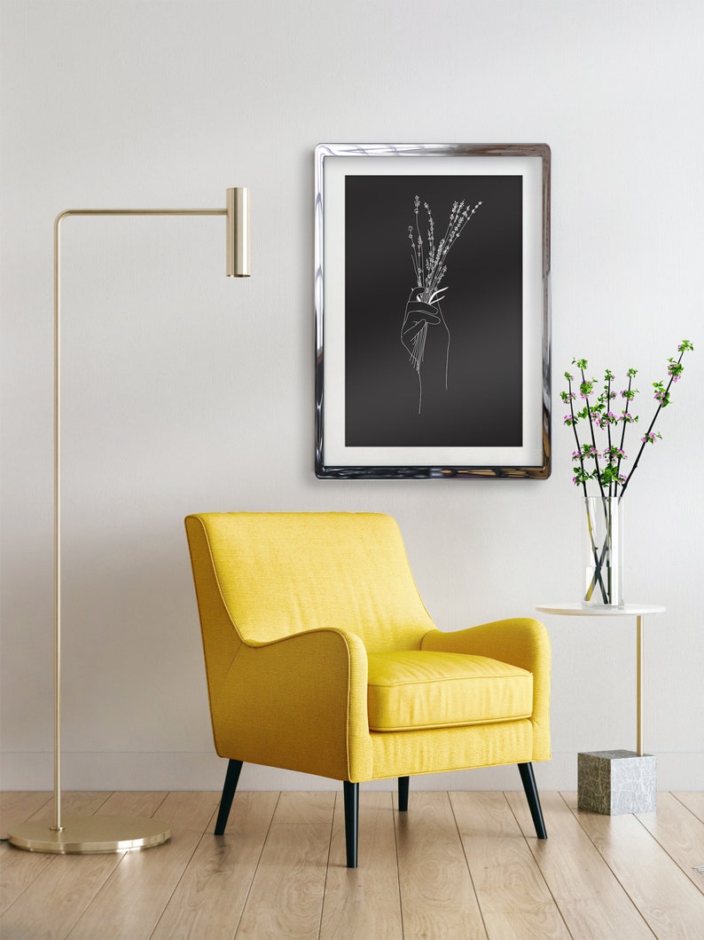 Fine Line Lavender Print, Minimalist Plant Print, Hand Holding Flower ...