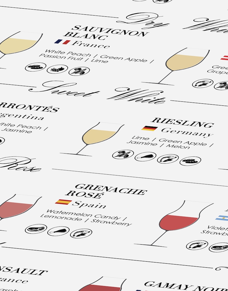 Wine Guide Poster, Types of Wine Print, Wine and Food Pairing Guide ...