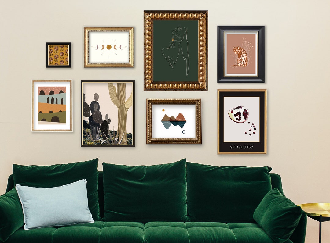 Boho Gallery Wall Set of 8 Prints, Boho Chic Wall Decor, Abstract Line ...