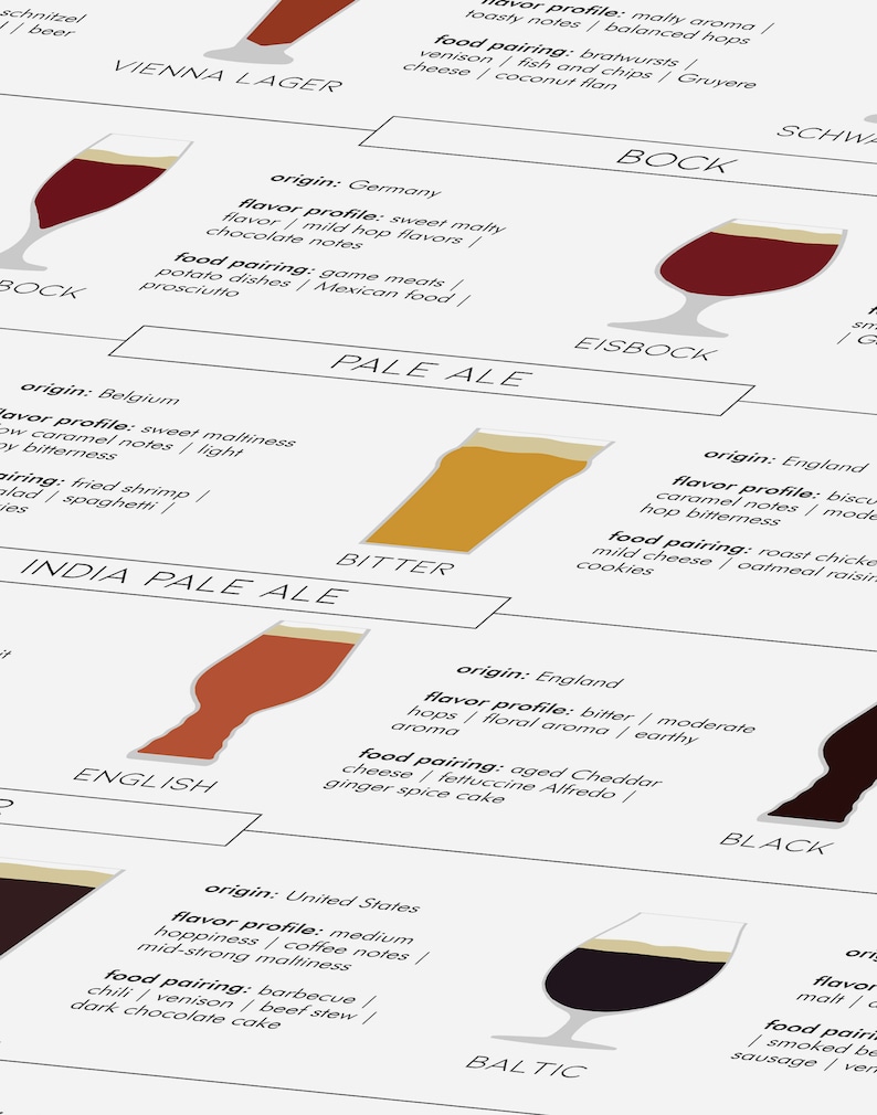 Types of Beer Print, Beer Guide Poster, Kitchen Wall Decor, Beer Chart ...
