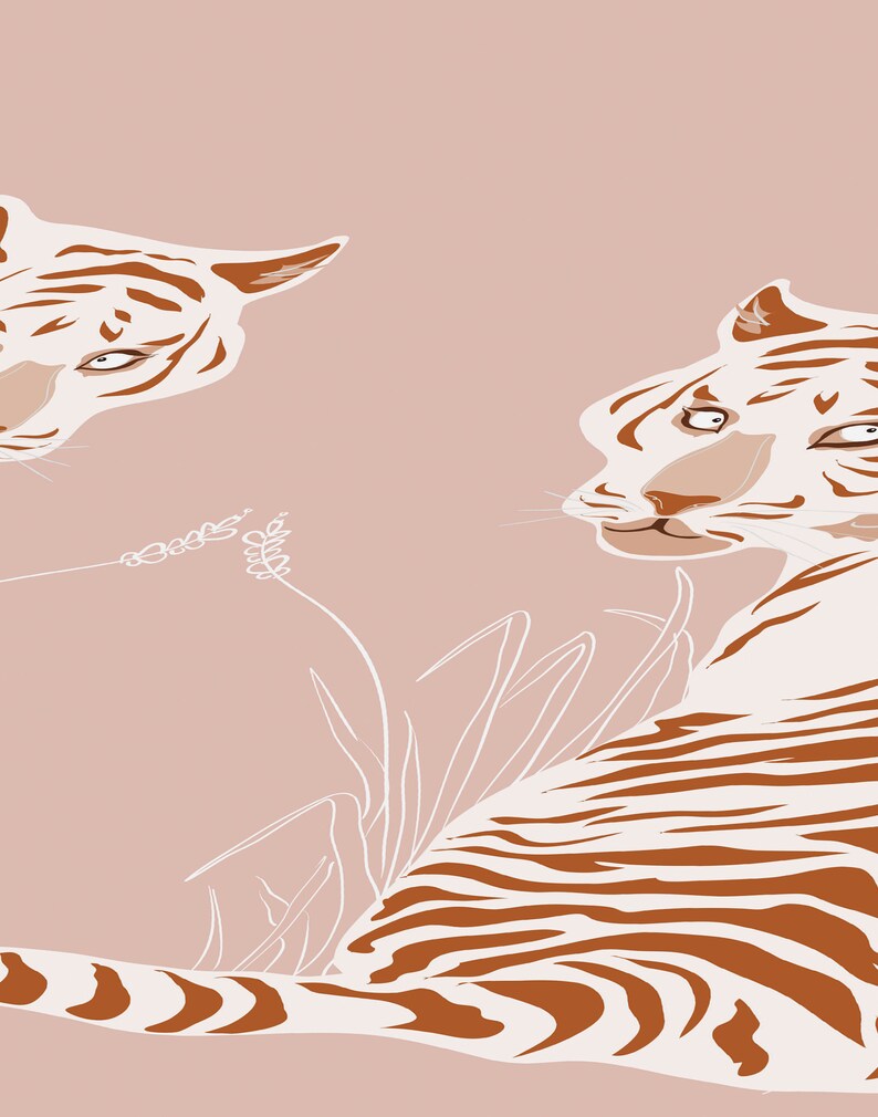 White Tiger Wall Art Print, Boho Pink Tigress Printable, Minimalist ...