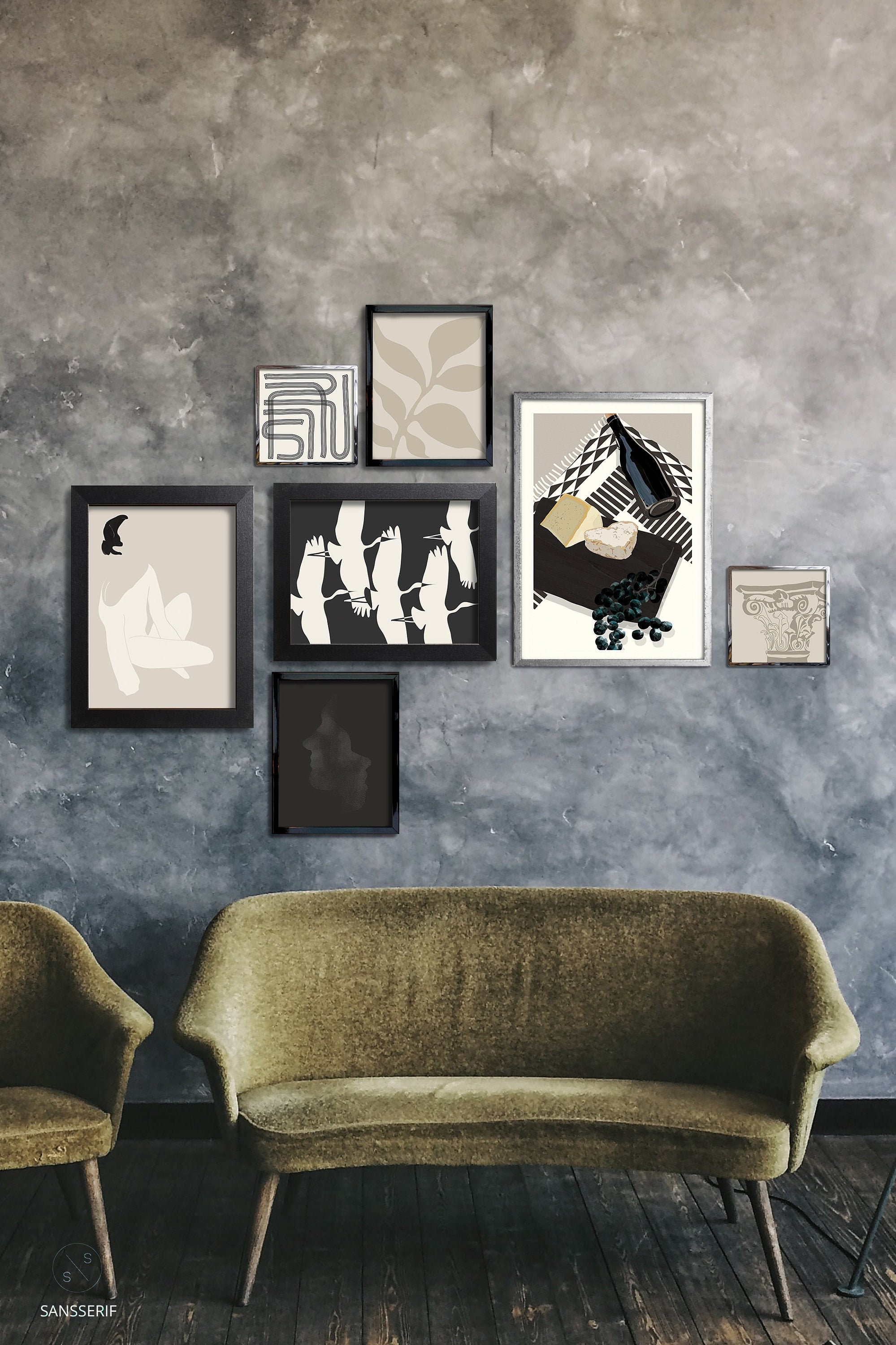Chic Minimalist Gallery Wall Set of 7, Modern Prints, Abstract ...