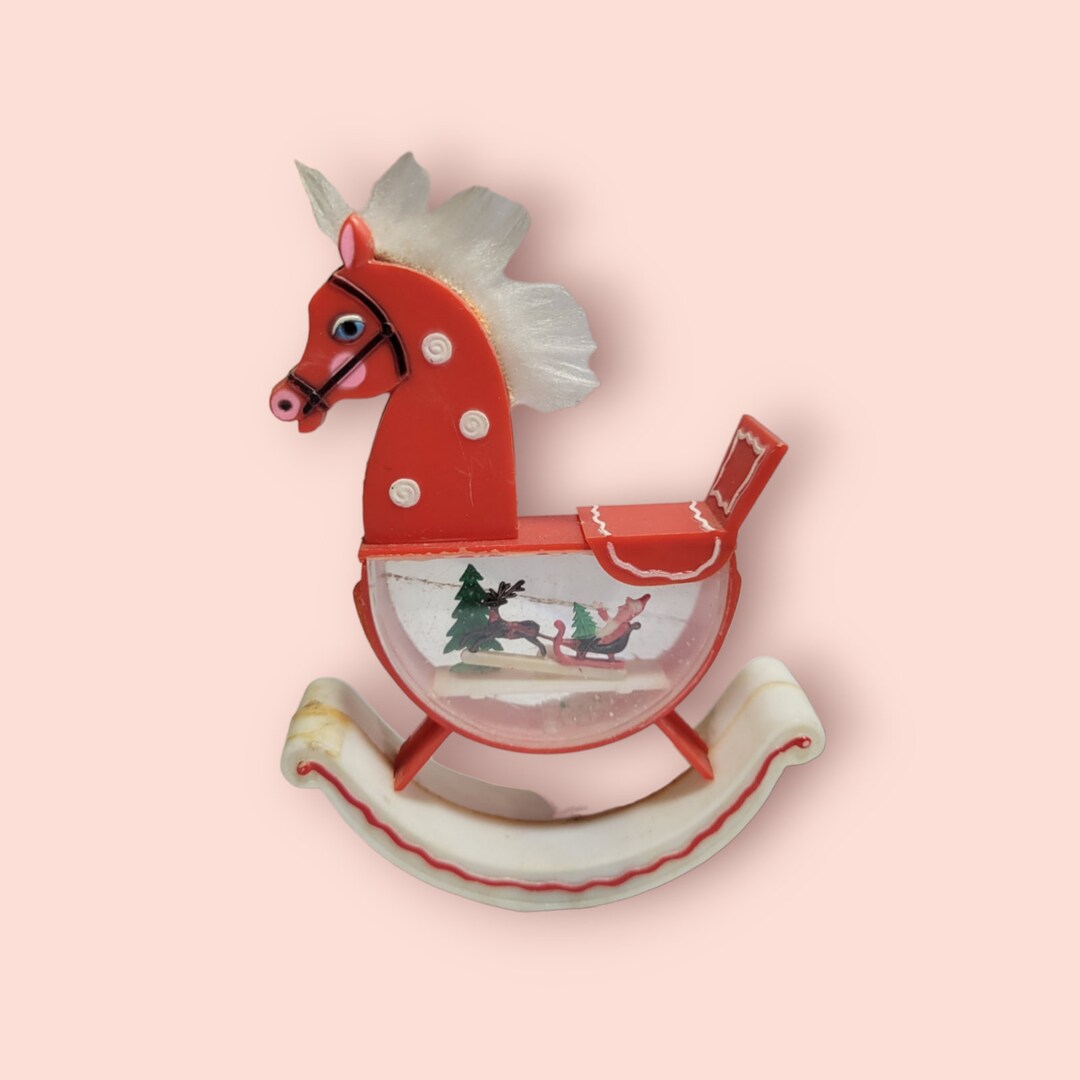Vintage Red Rocking Horse Santas Sleigh Snow Globe SEE - Etsy