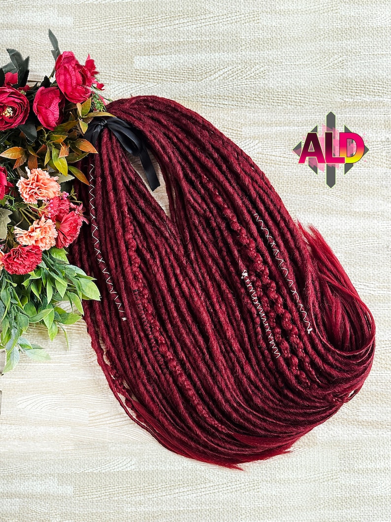Burgundy Red Synthetic Dreadlock Extensions: Crochet Viking Dreads ...