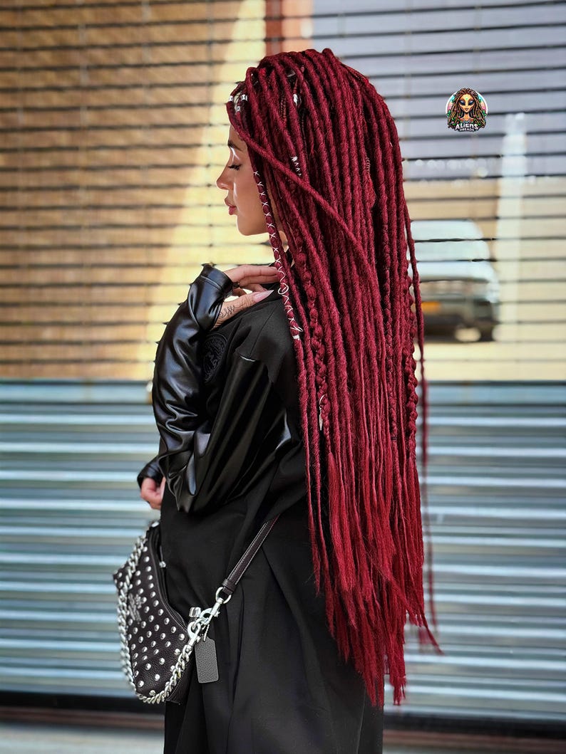 Burgundy Red Synthetic Dreadlock Extensions: Crochet Viking Dreads ...
