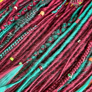 Burgundy and Green Synthetic Dreadlock Extensions, Single Ended ...