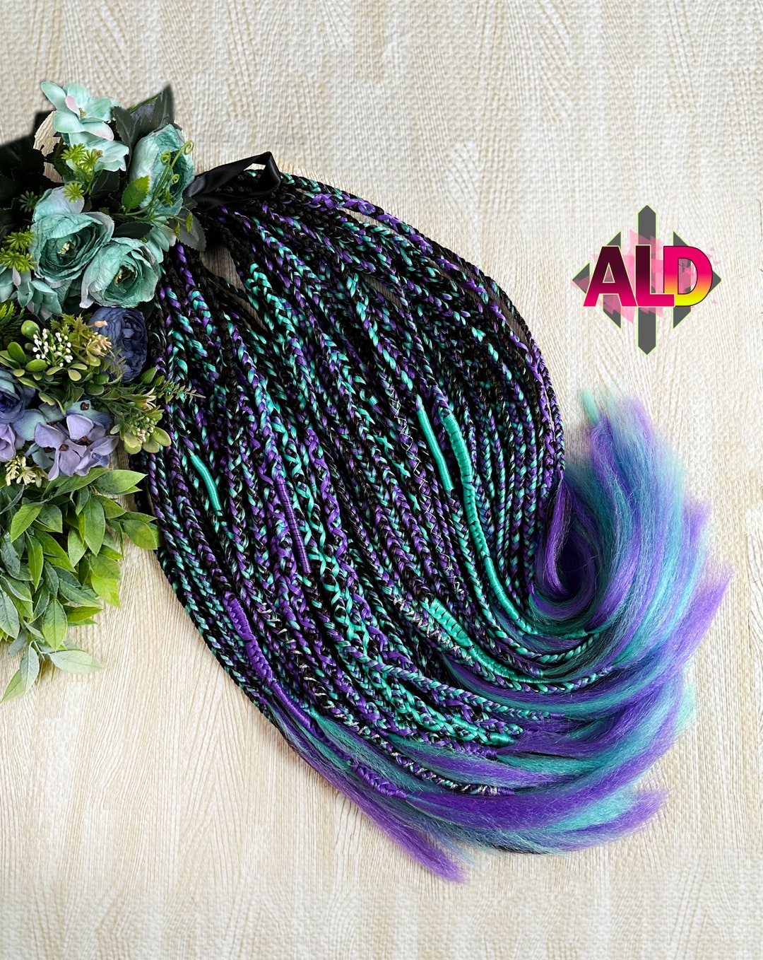 Dark Brown & Purple Turquoise Boho Braids Extensions Synthetic Hair ...