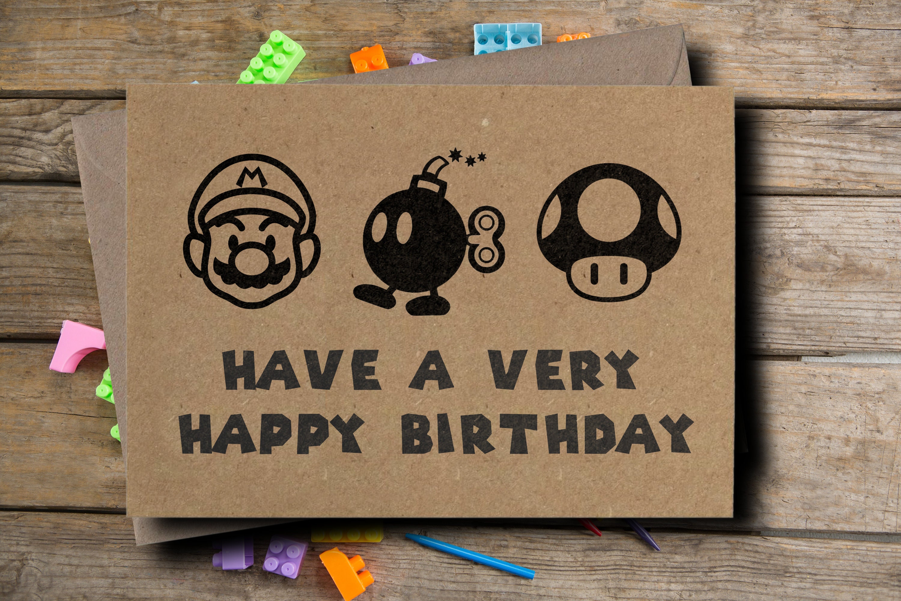 Super Mario Birthday Card Mario Kraft Name Birthday Card | Etsy