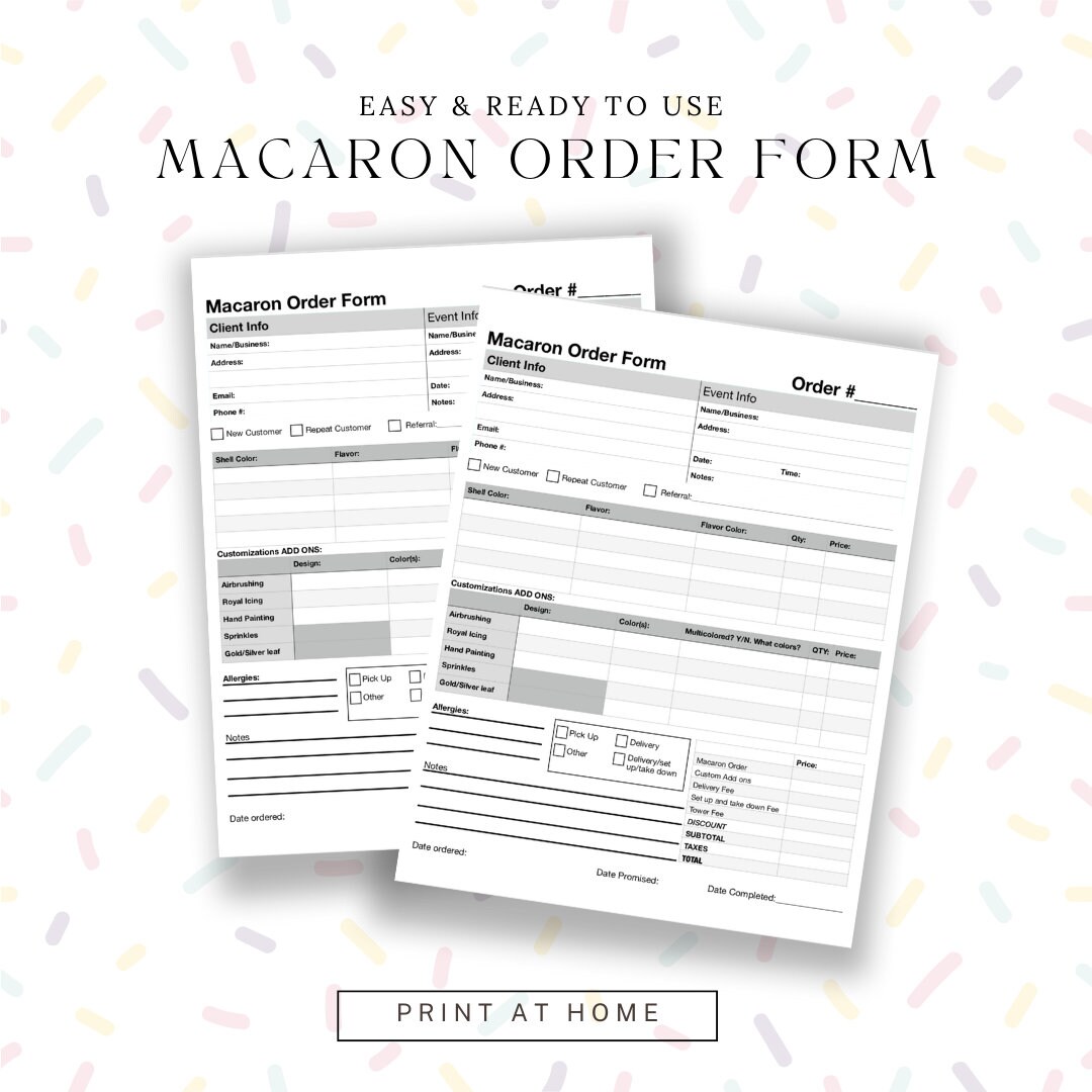 Macaron Invoice Form Printable Baking Form Bakery Planner - Etsy