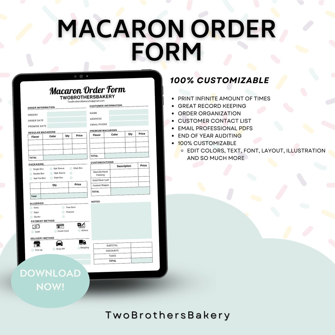 Macaron Order Form | Printable Baking Form | Bakery Order Form ...