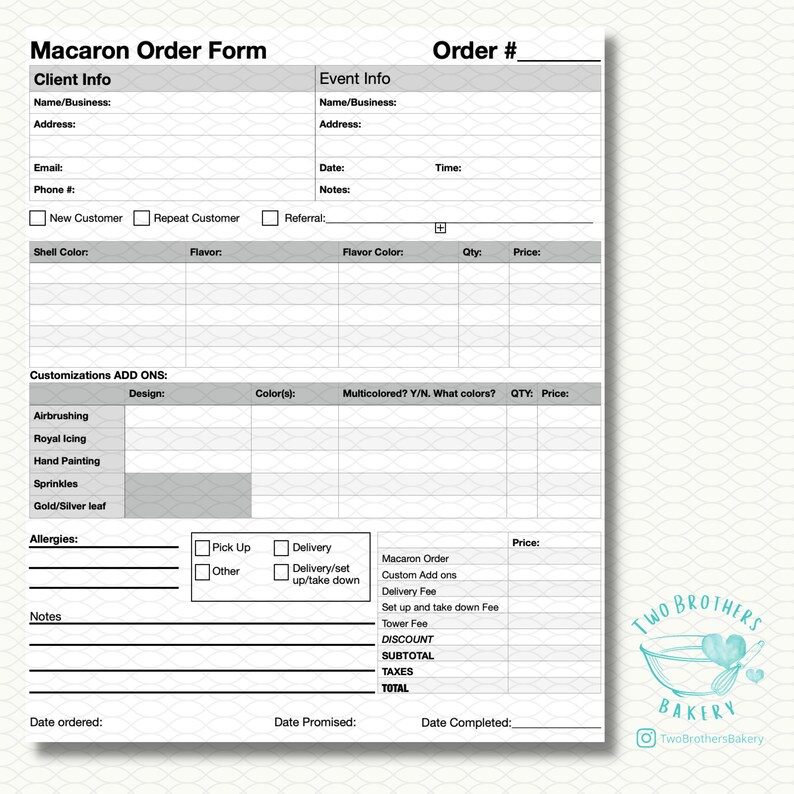 Macaron Invoice Form Printable Baking Form Bakery Planner - Etsy
