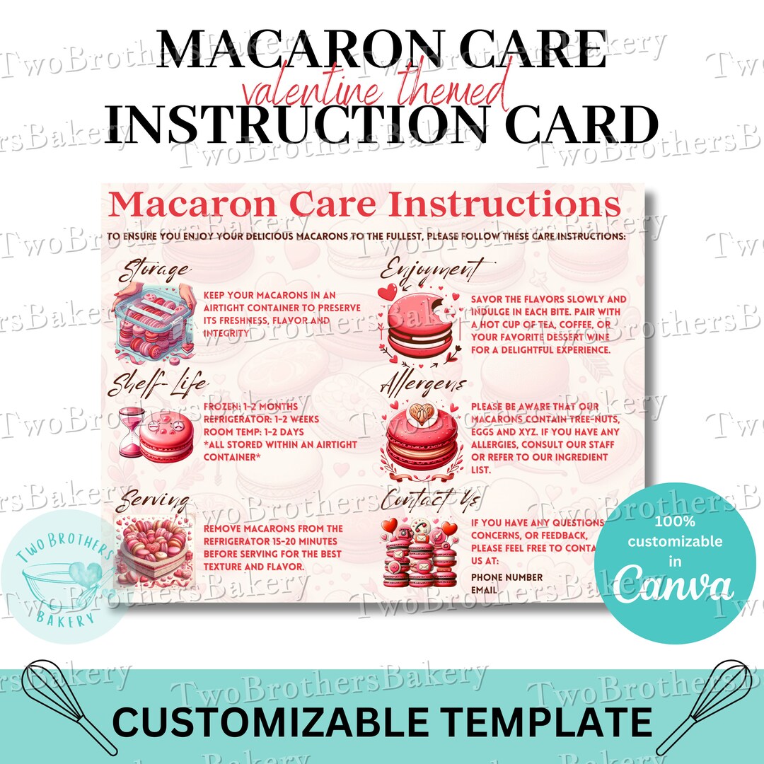 Macaron Care Card, Canva Template, Printable Macaron Packaging Label ...
