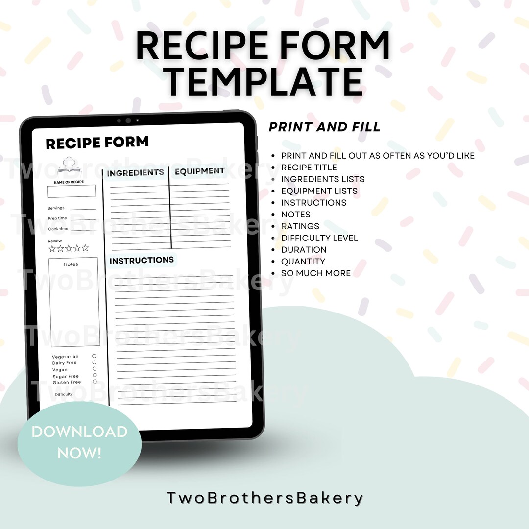 Recipe Form | Recipe Workflow | Recipe Template | Recipe Worksheet ...