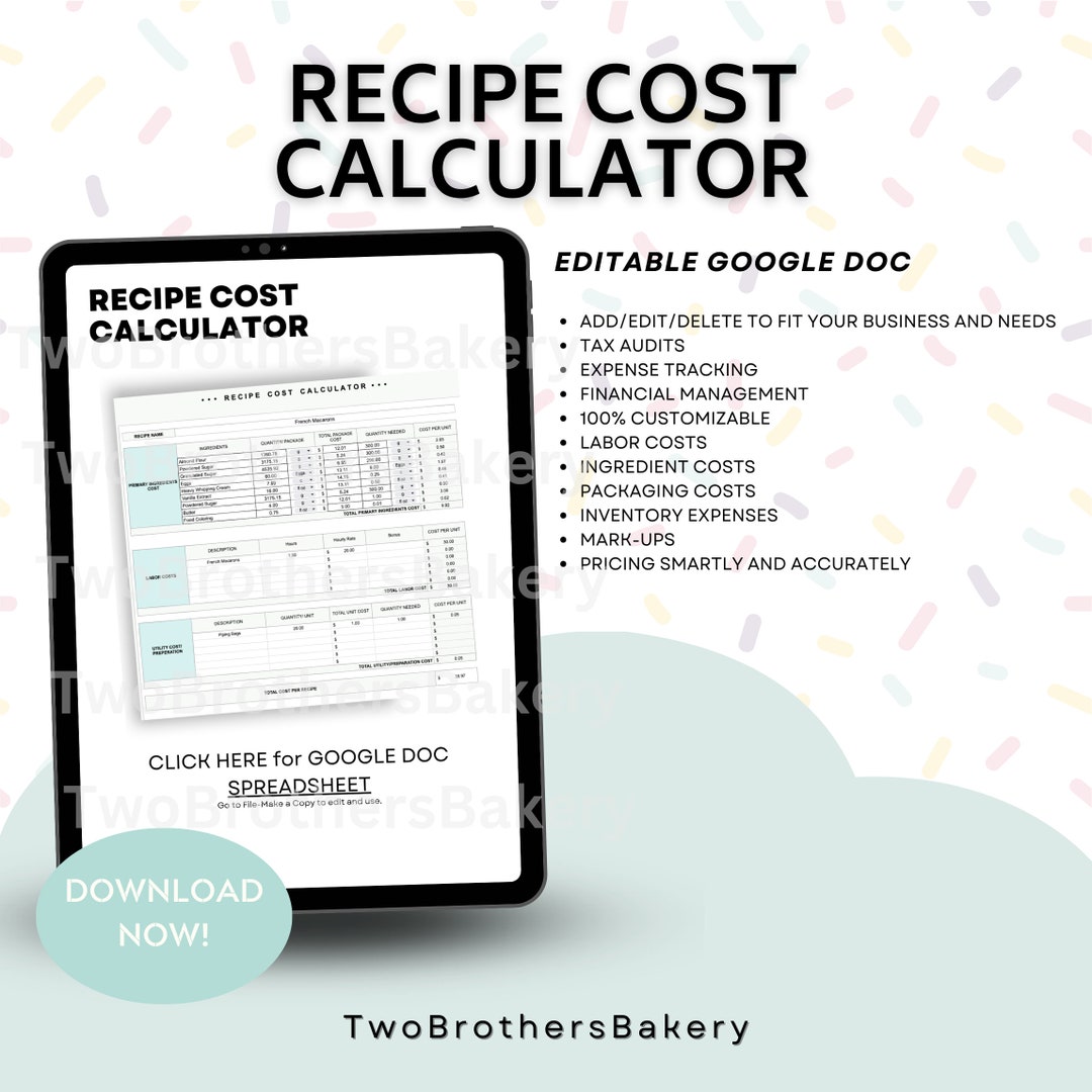 Recipe Cost Calculator, Pricing Guides, Bakery Business Forms, Pricing ...