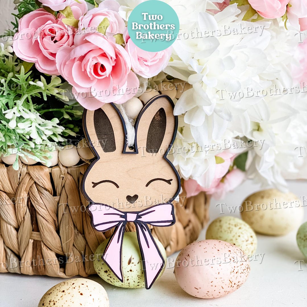 Personalized Easter Basket Tag, Bunny Face Name Tag, Coquette Bow Name ...
