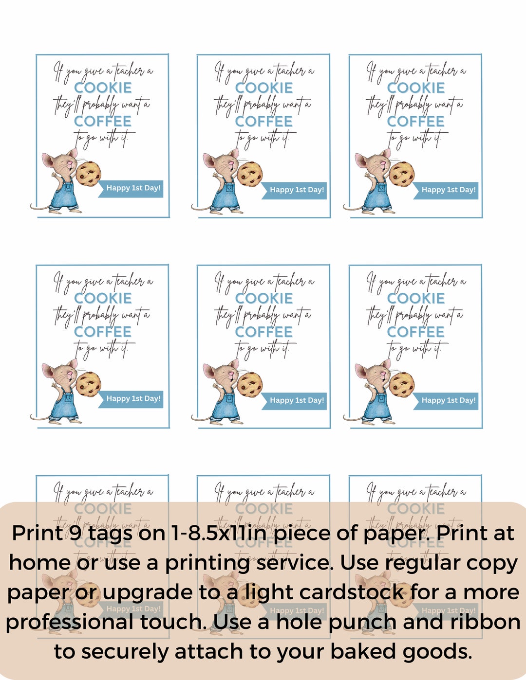 1st Day of School Cookie Tags | Teacher Cookie Tag | Give a Mouse a ...