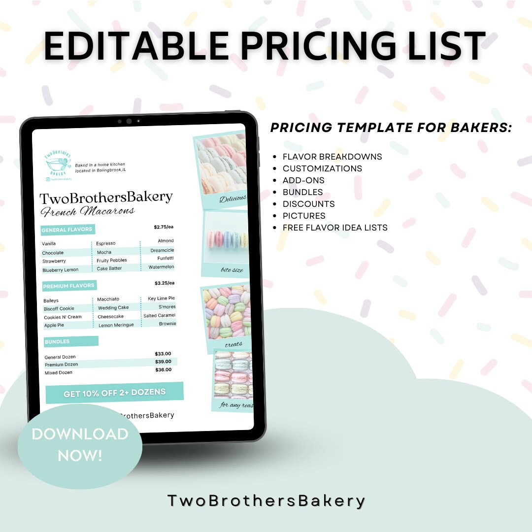 Pricing List Template, Bakery Menu Template, Editable Menu Template ...