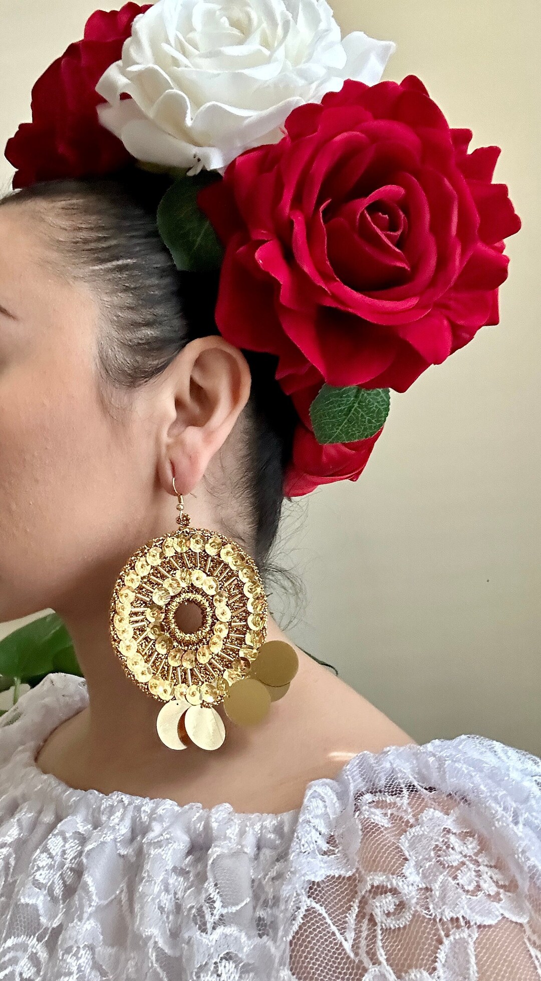 Folklorico Performance Earrings, Mexican Crochet Folklorico Dance Gold ...