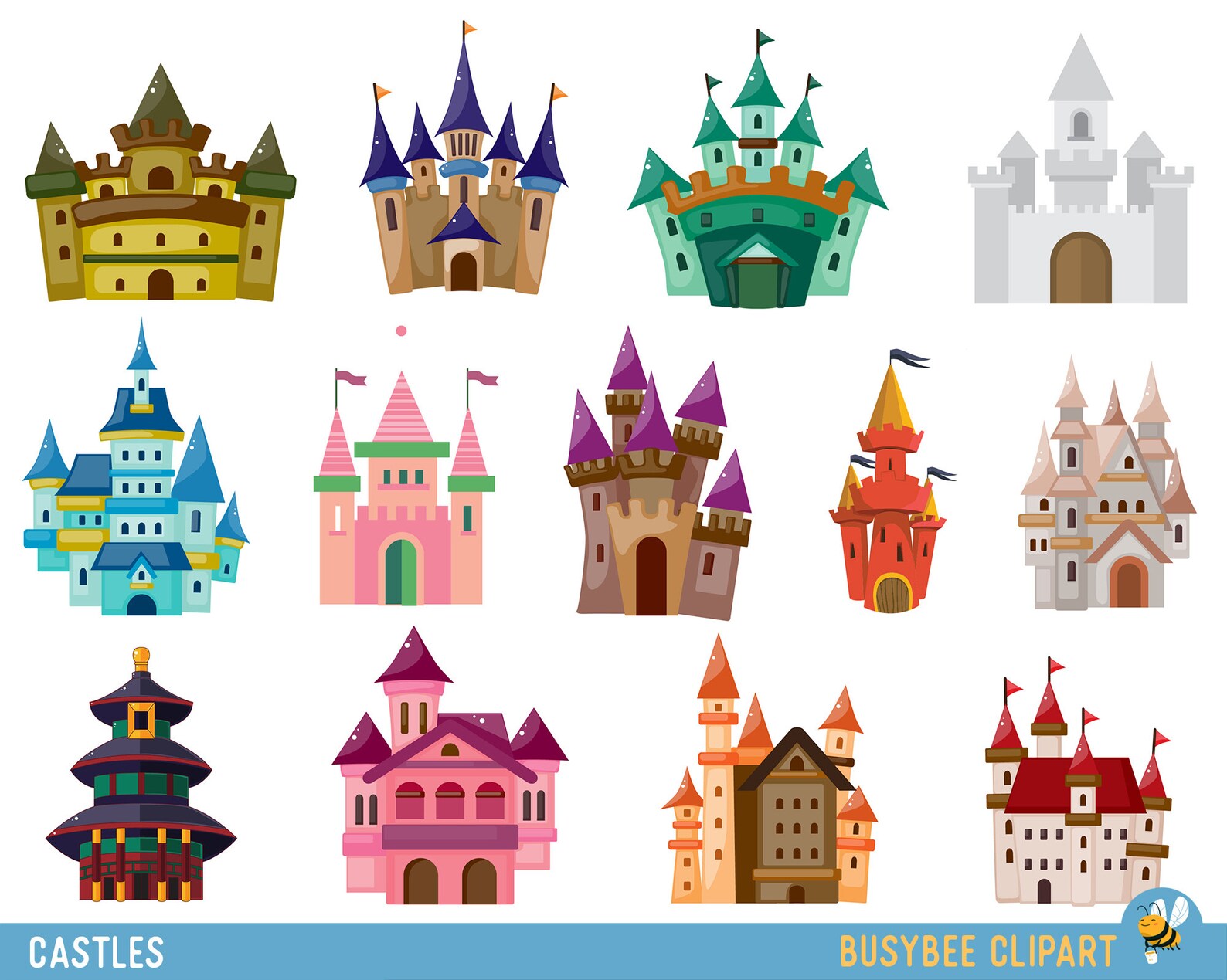Castle Clip Art, Kids Castle Clipart, Fairy Tale Clipart, Pink Castle ...