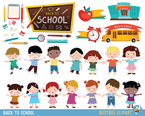 Kids at School Clipart School Clipart Back to School Teacher - Etsy