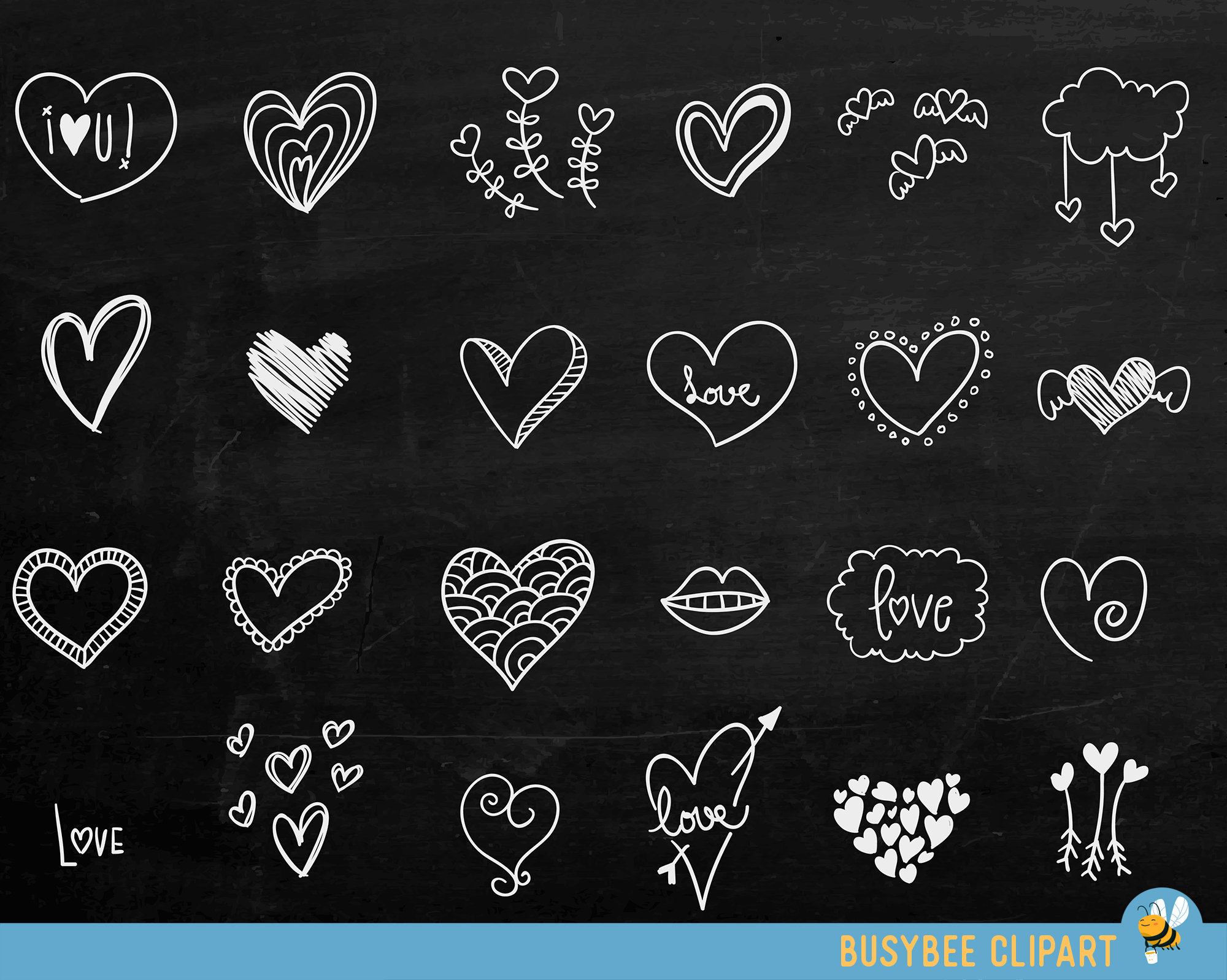 Chalkboard Hearts Clip Art Hand Drawn Clip Art Digital Hearts Clipart ...